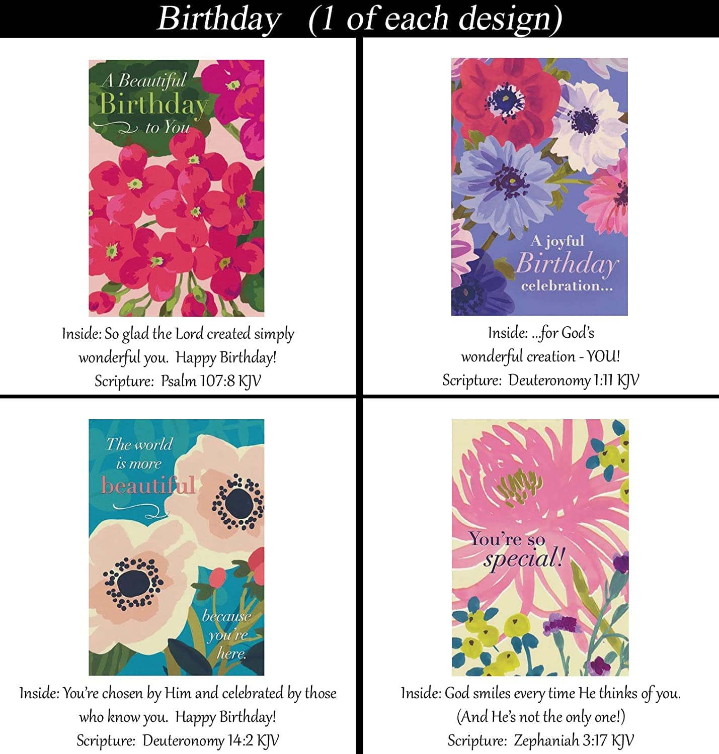 Birthday (No Repeated Cards) 32 Design Christian/Religious Greeting Card Assortment ~ Scripture in every card