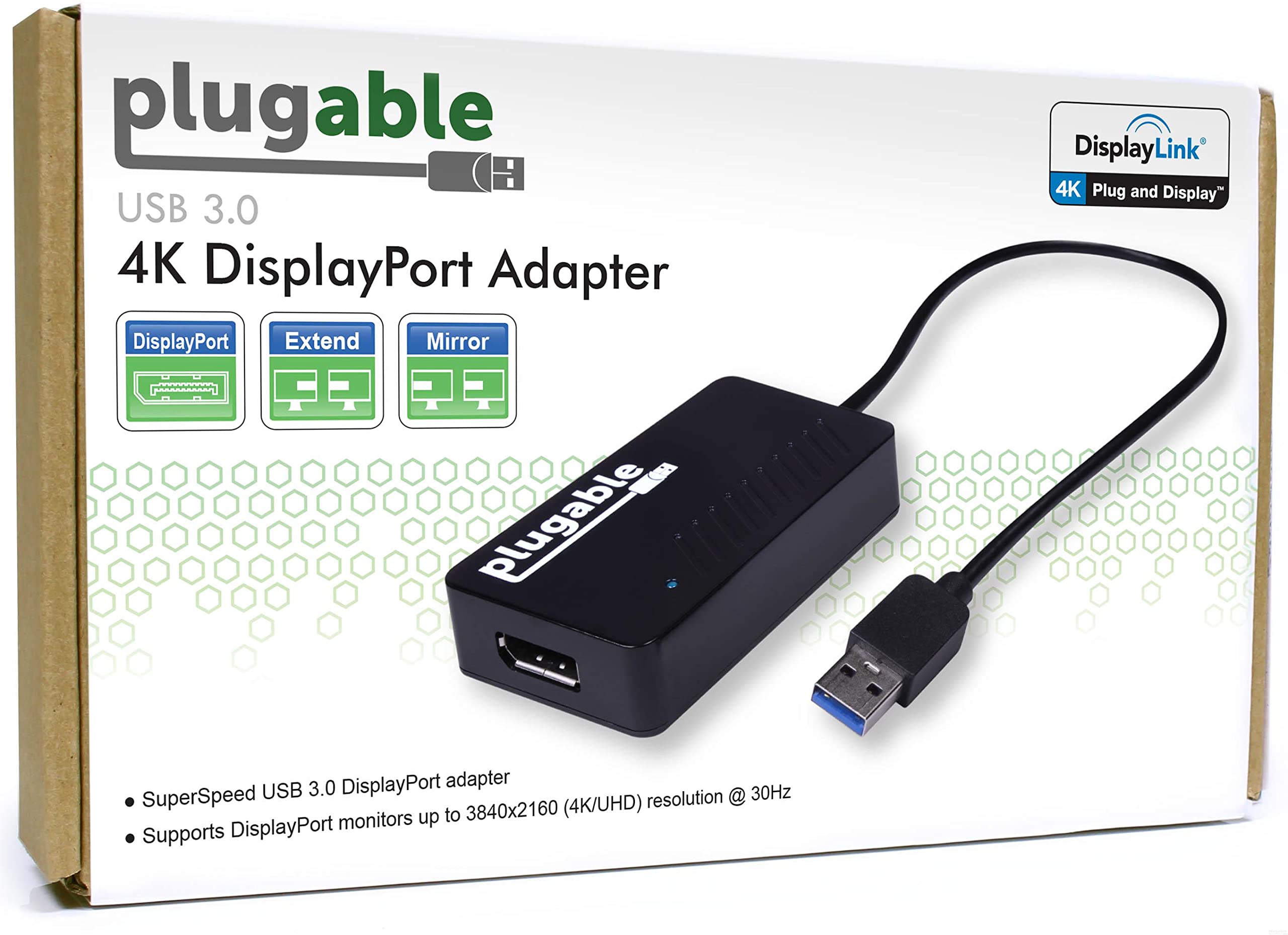 Plugable USB 3.0 to DisplayPort 4K DisplayLink Video Graphics Adapter for Multiple Monitors up to 3840x2160 Supports Windows, Mac, and ChromeOS
