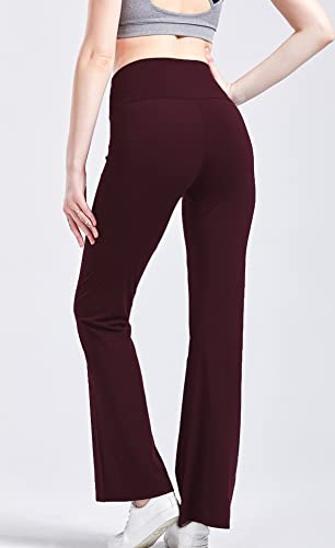 DANI CHINS Women's Casual Bootcut Yoga Pants V Crossover High Waisted Flare Workout Leggings (Burgundy, M)