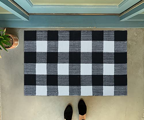 SISOSU Woven Buffalo Plaid Area Rug - Carpets for Living Room, Bedroom, Dining Room, Home DĆ©cor - Luxurious Handcrafted Traditional Rug - PET-Yarn - Modern Rugs- 2ā x 3ā- Black & White