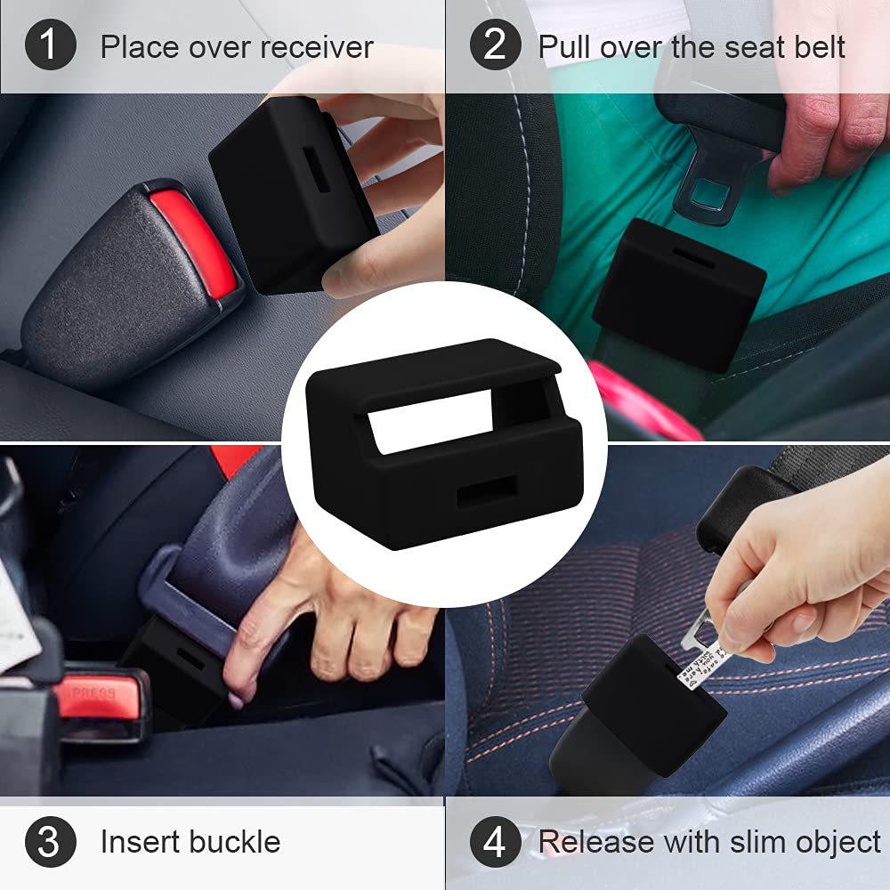 Morlike Silicone Seatbelt Secure Buckle Safety Cover Lock | Keep Children Safe in Car Seat and Prevent Kids from Accidentally Unbuckling | Buckle Guard Fits Almost Vehicles (Black, 2 Pack)