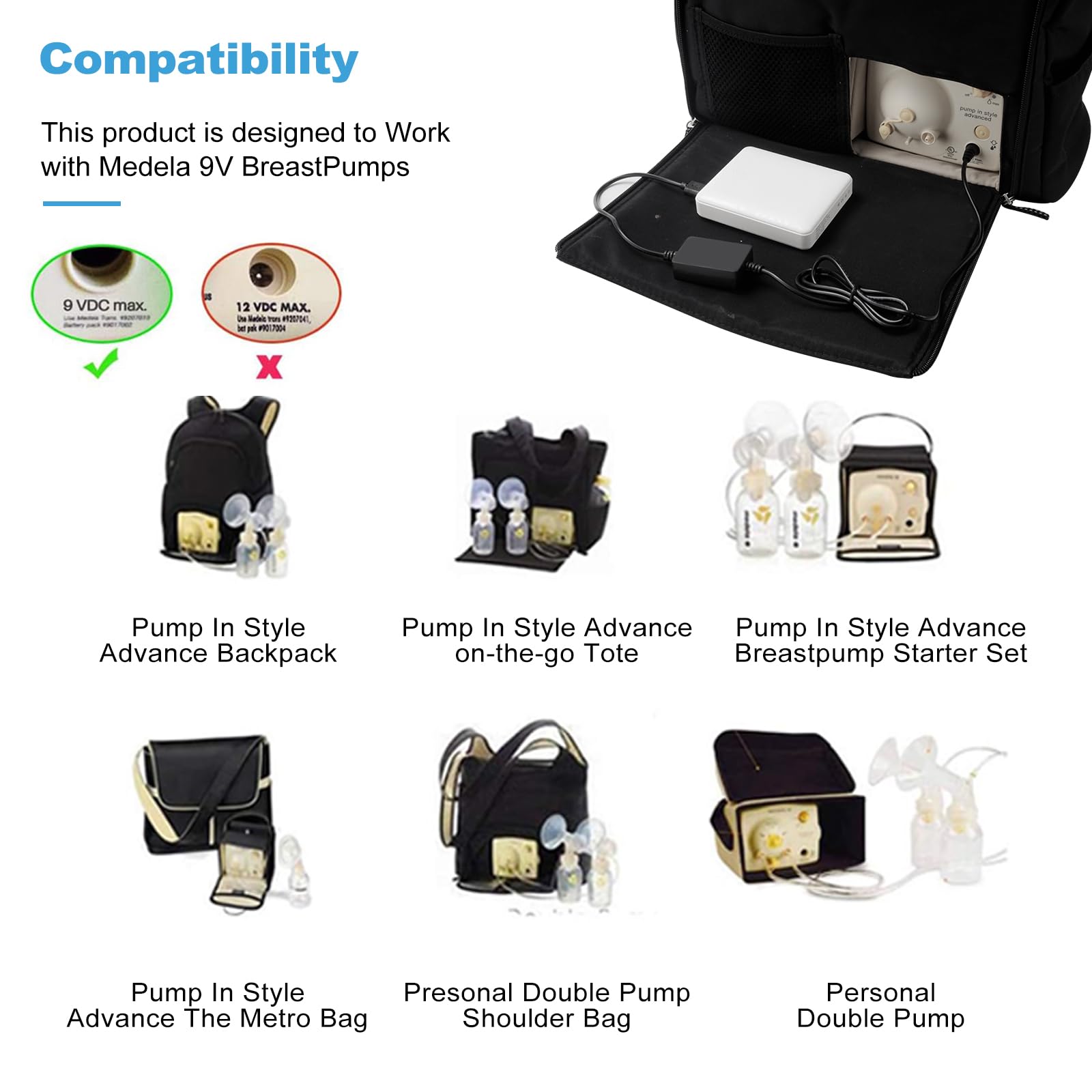 Smarkey 9 Volt USB Car Adapter for Medela Pump-in-Style Advanced Breast Pump Replaces Part # 67174 or 920.7010 9207010(Easy to Carry When Travel)
