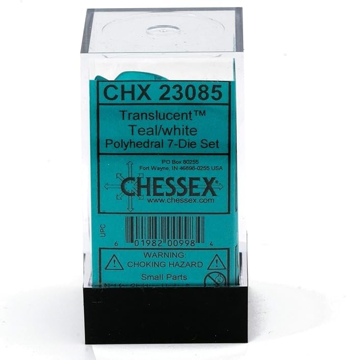 DND Dice Set-Chessex D&D Dice-16mm Translucent Teal and White Plastic Polyhedral Dice Set-Dungeons and Dragons Dice Includes 7 Dice - D4 D6 D8 D10 D12 D20 D%, Various (CHX23085)