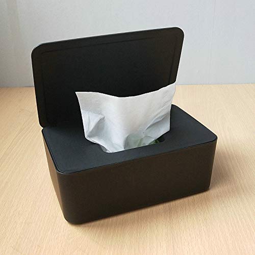 wastreake Wipes Dispenser Holder, Dustproof Tissue Storage Box Case Wet Wipes Dispenser Holder with Lid for Home Office Desk (Black)