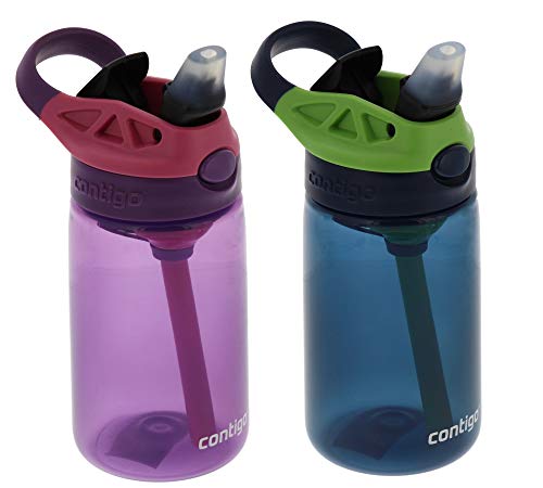 Contigo Kids Water Bottle, 14 oz with Autospout Technology β Spill Proof, Easy-Clean Lid Design β Ages 3 Plus, Top Rack Dishwasher Safe β Eggplant Punch & Blueberry Green Apple