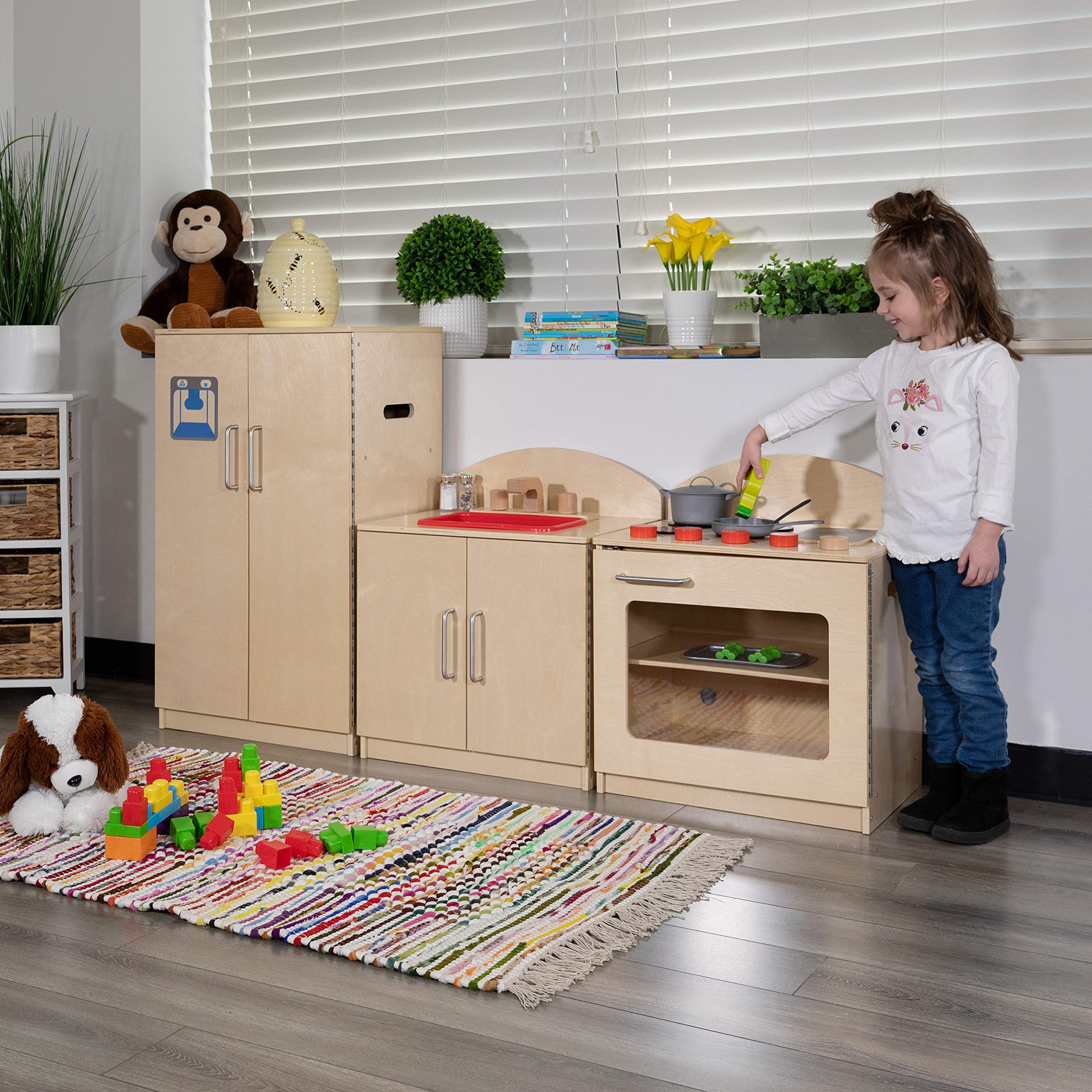 Flash Furniture Children's Wooden Toy Kitchen Set with Pretend Stove, Sink, and Refrigerator, 3-Piece Interactive Kids Playset for Educational Play