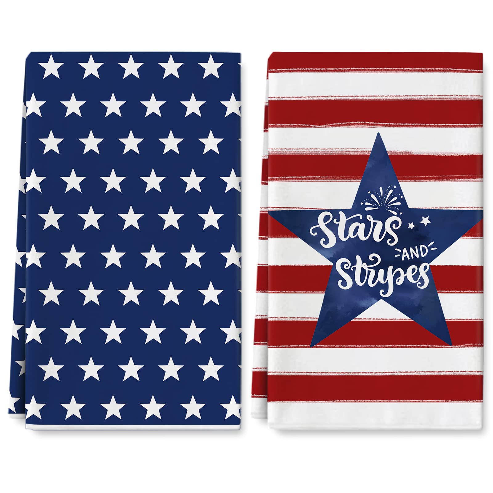 AnyDesign 4th of July Kitchen Dish Towel 18 x 28 In Independence Day American Flag Stars Stripe Dishcloth Red Blue White Cloth Tea Towel Decorative Hand Towel for Bathroom Kitchen Cooking Baking, 2Pcs