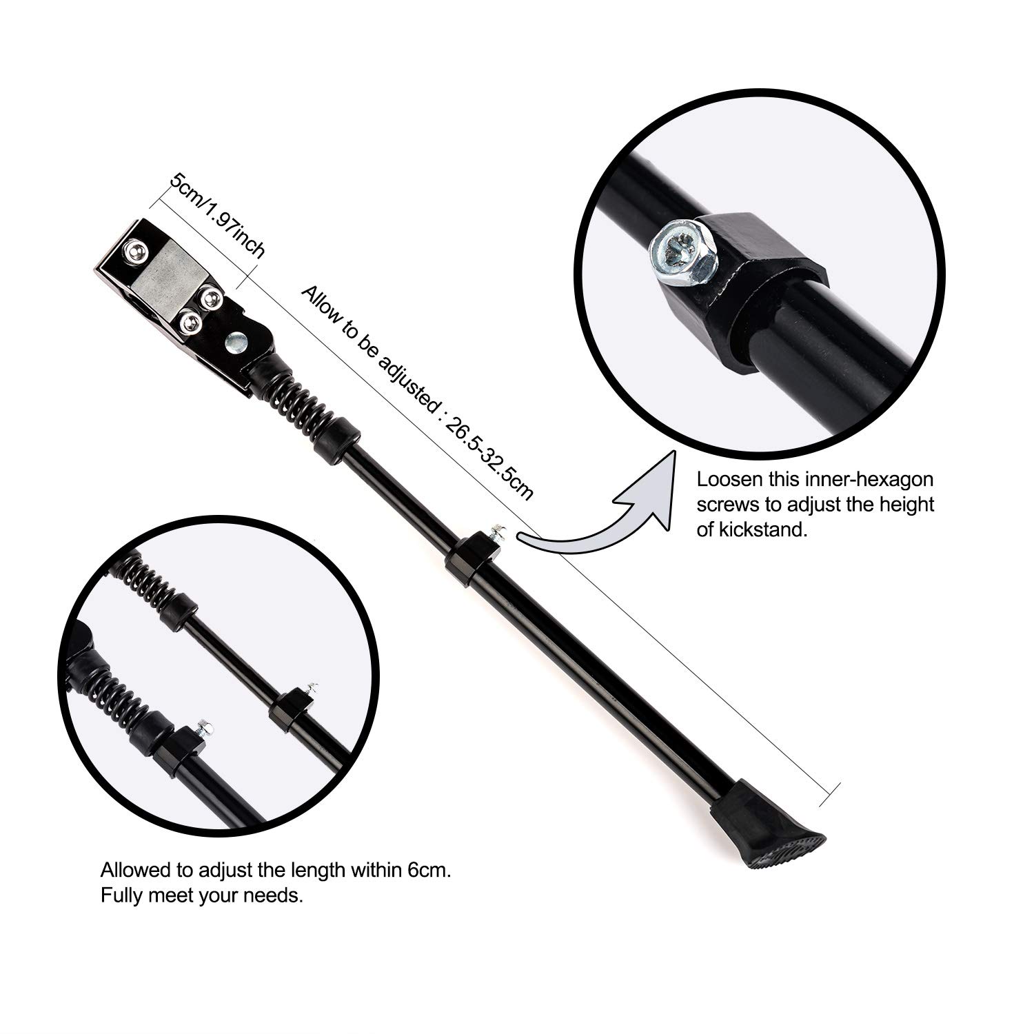 ADDMOTOR Bicycle Kickstand Adults Rear Mount Adjustable Bike Side Kickstand Aluminium Alloy (Black)