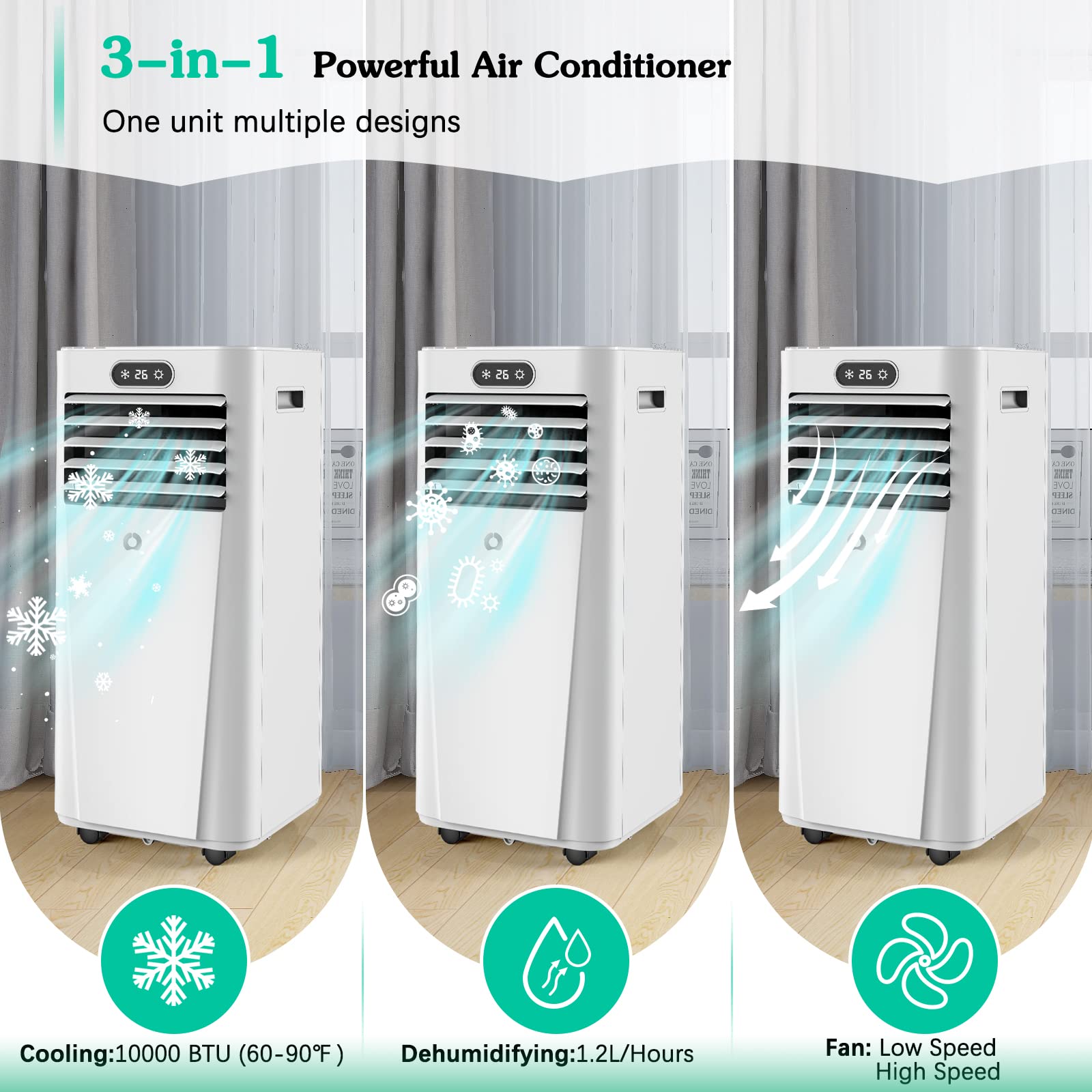 AirOrig Portable Air Conditioners 8000 BTU with Dehumidifier, Fan, Cool Modes, 3-in-1 Portable AC Unit for Rooms up to 350 sq.ft with Remote Control Includes Window Mount Kit