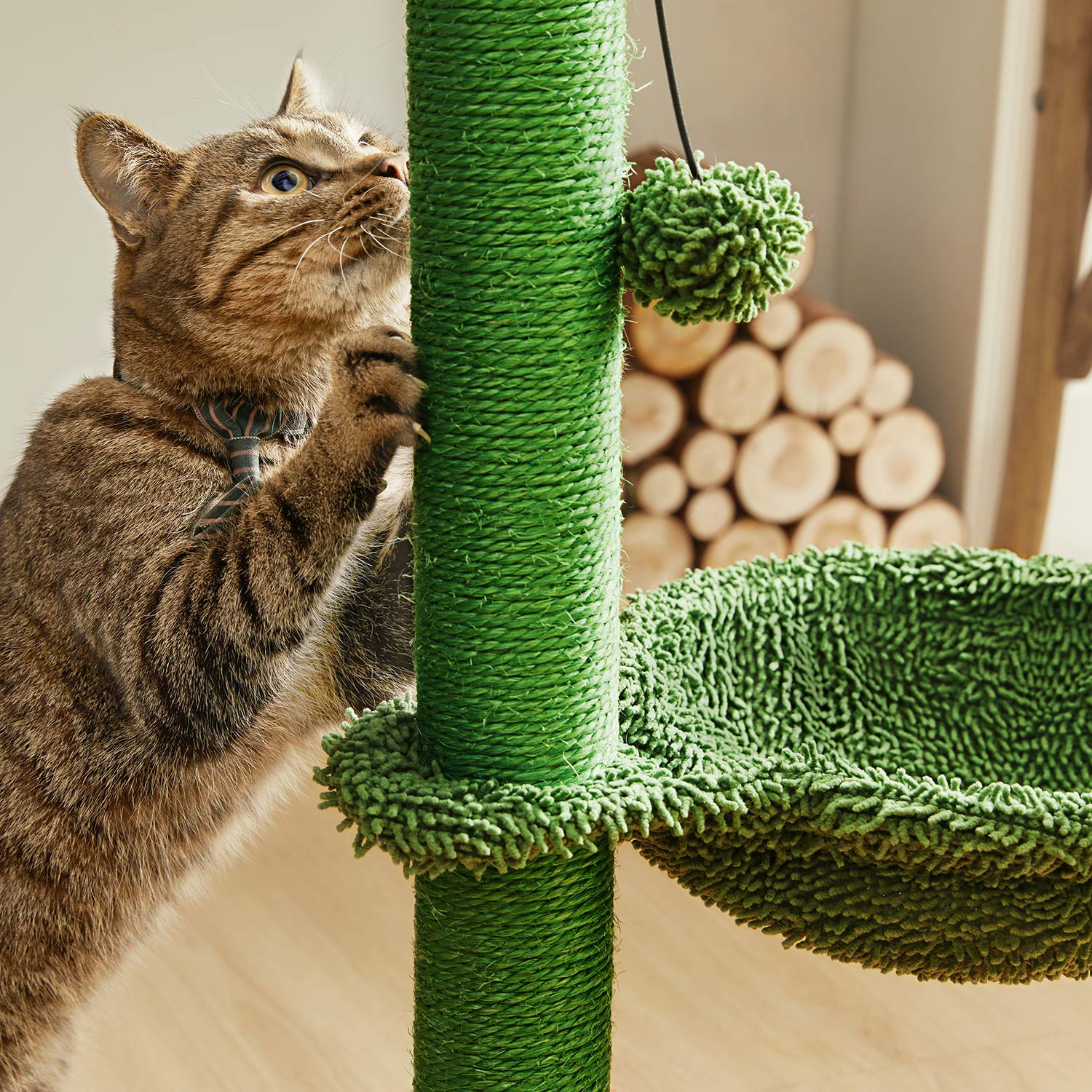 Catinsider 31" Cactus Cat Tree with Hammock and Full Wrapped Sisal Scratching Post for Small Cats Only Brown Medium