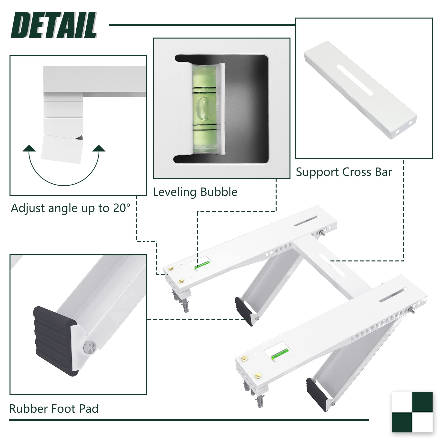 Flehomo Window Air Conditioner Support Bracket with 2 Arms, Universal Design for A/C Units Up to 200 lbs from 5,000 to 24,000 BTU, Easy Installation Window AC Brackets