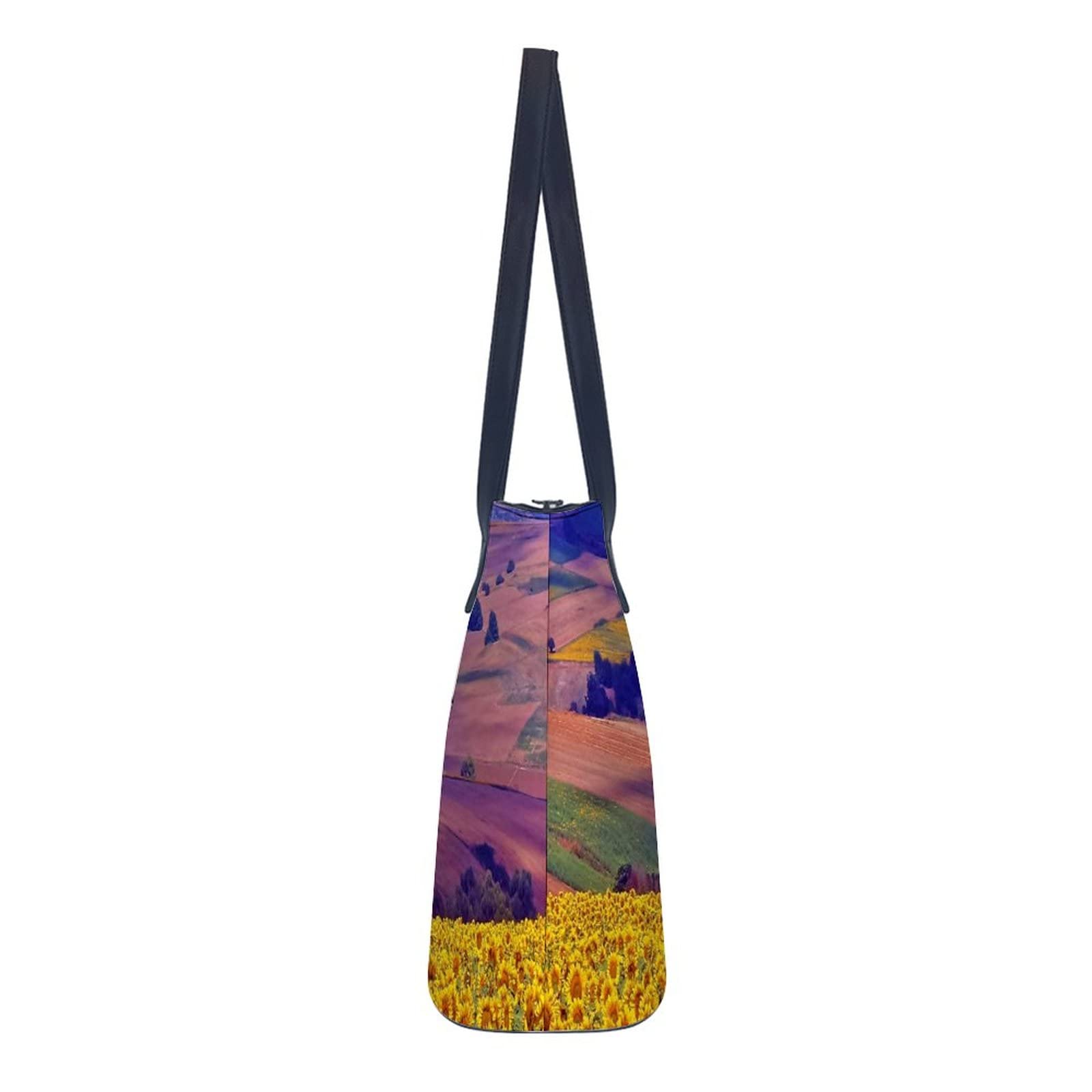 Sunflower Field Women's Tote Bag PU Leather Shoulder Bag Handbags Purse For Work Shopping Travel