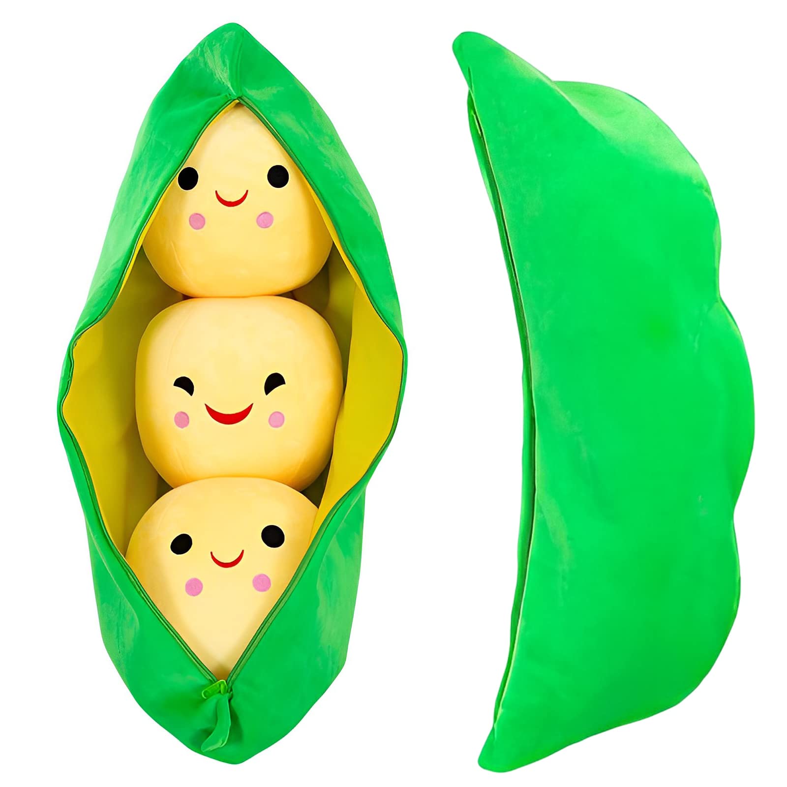 Giant Peas in A Pod Plush Toy Pea Pod Pillow Cute Pea Stuffed Toys Plant Doll Various Sizes (Yellow Beans,9.8''/25cm)