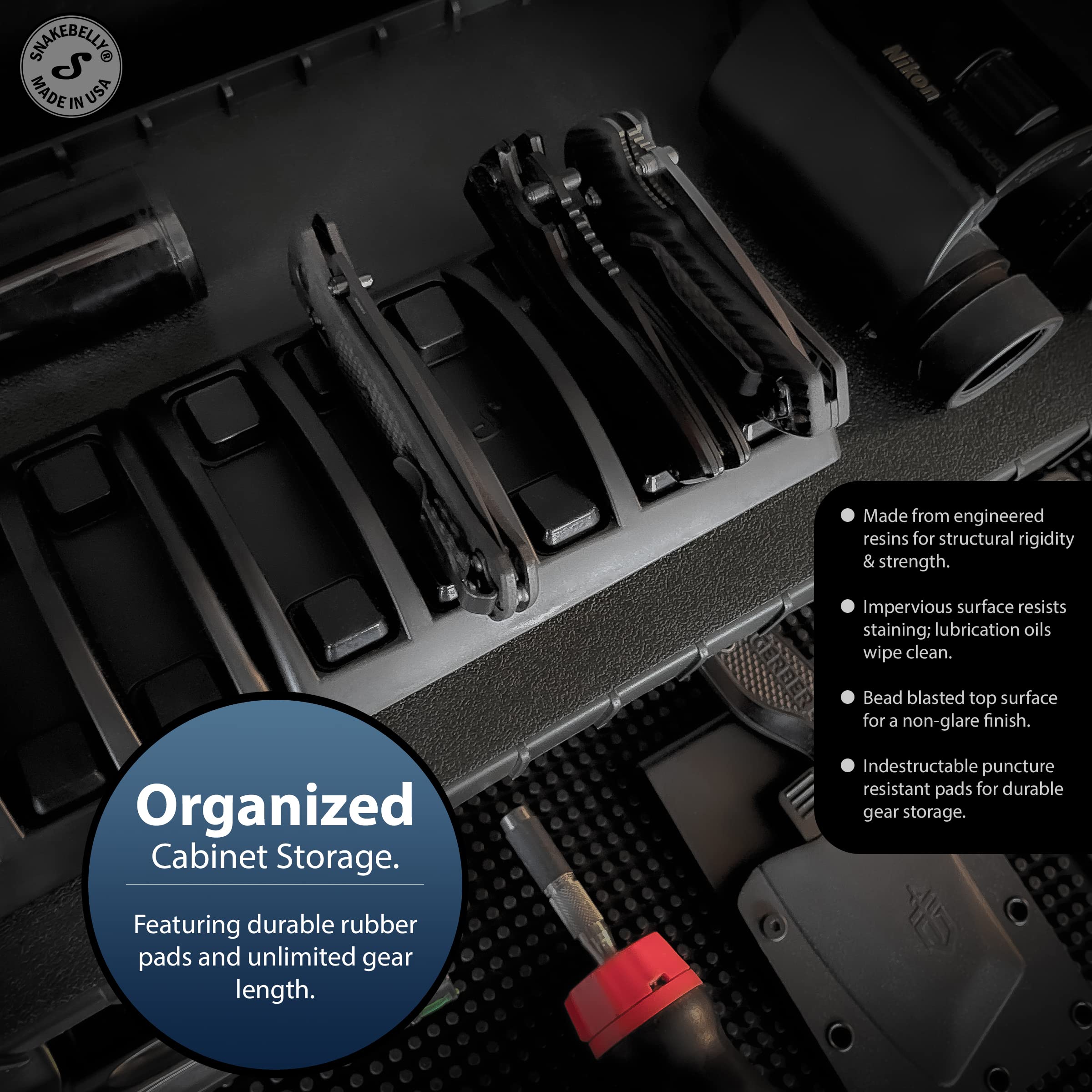SnakeBelly EDC Knife Rack - EDC Gear Organizer Tray - Holder for Knives & Accessories (Black)