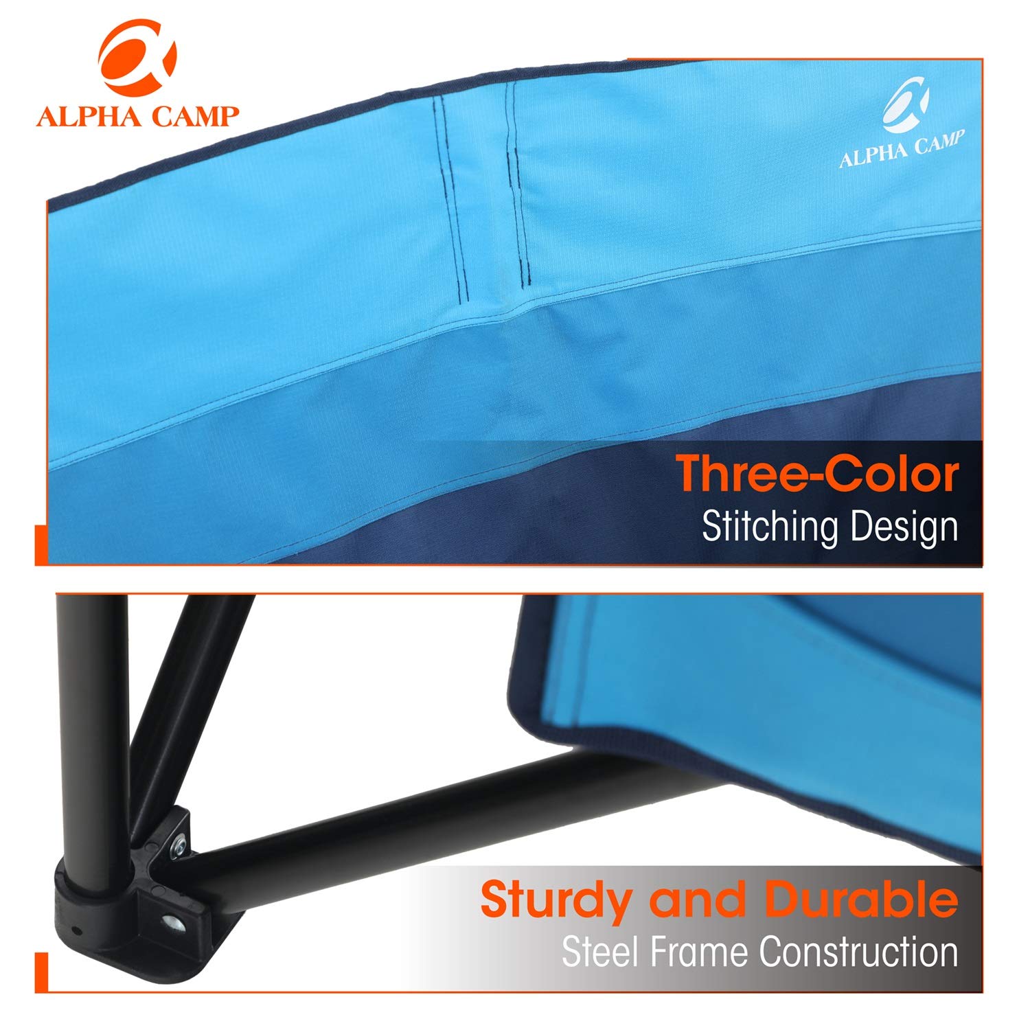 ALPHA CAMP Camping Folding Chair Heavy Duty LoveSeat Support 450 LBS Oversized Steel Frame Collapsible Double Chair with Cup Holder for Outdoor