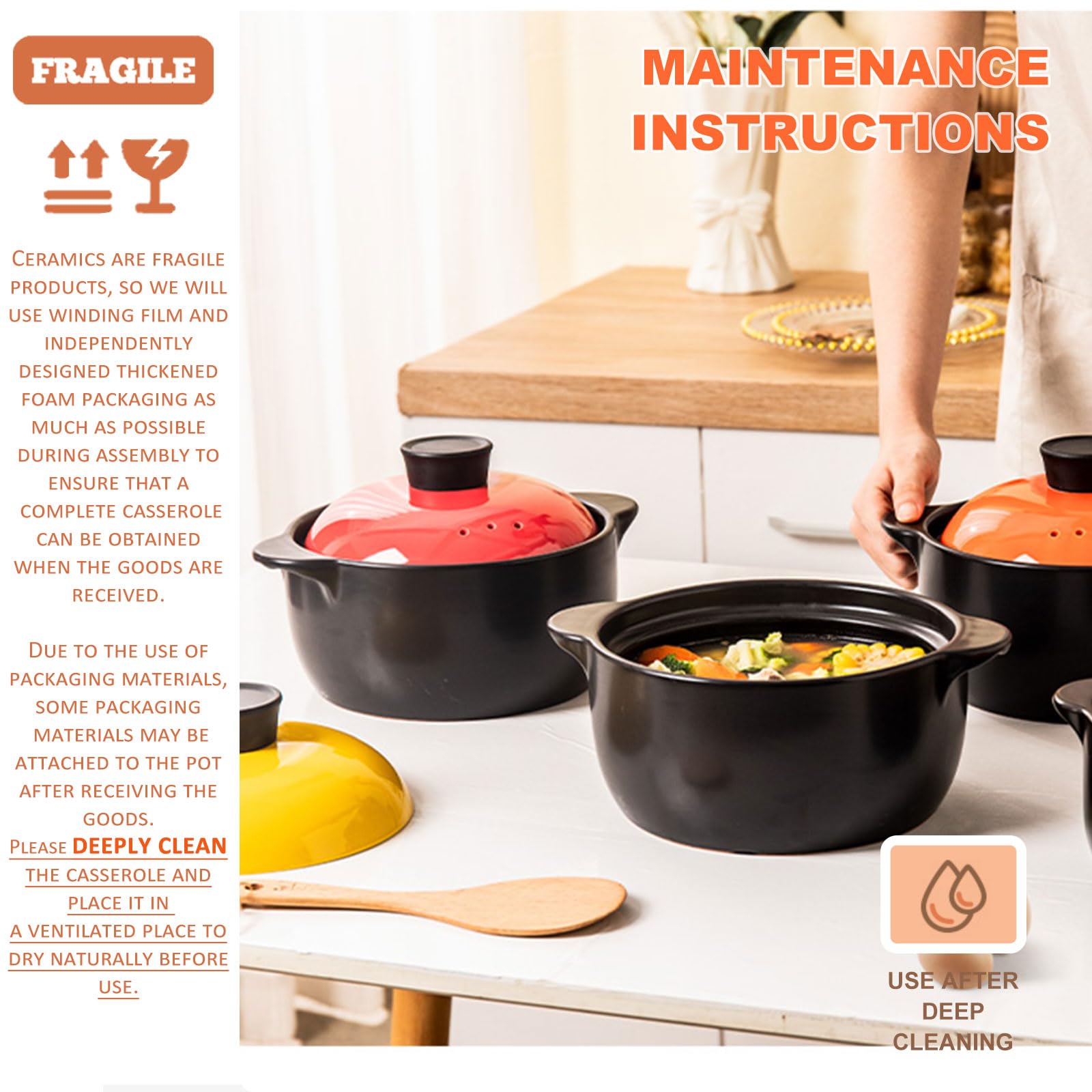 Aroplor 2.65Quart Ceramic Casserole Nonstick stockpot with Lid Red Round Casserole Skillet,Earthen Pot/Ceramic Cookware with Lid,Uniform Heating,Oven Safe,Heat Resistant, Cooking Rice Soup
