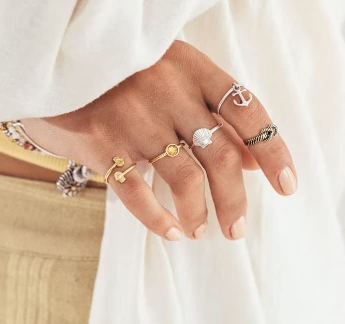 Alex and Ani Seaside Adjustable Ring for Women, Anchor Charm, Sterling Silver, Fits Ring Sizes 6 to 9
