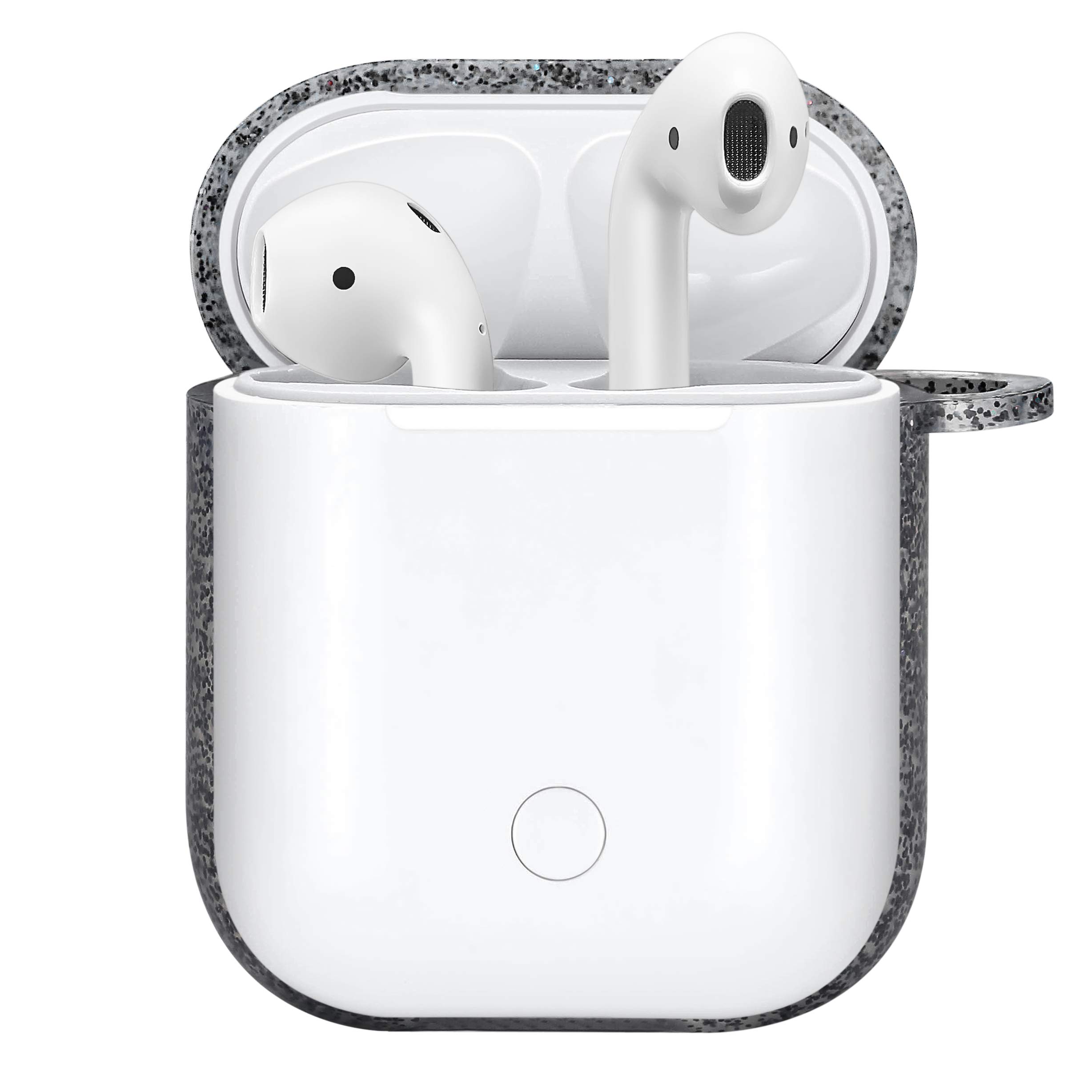Airpods Case, DMMG Airpods Case Cover Silicone Skin, AirPods Protective Bling Glitter Case with Fluff Ball Keychain, Scratch Proof and Drop Proof for Apple Airpods 2&1