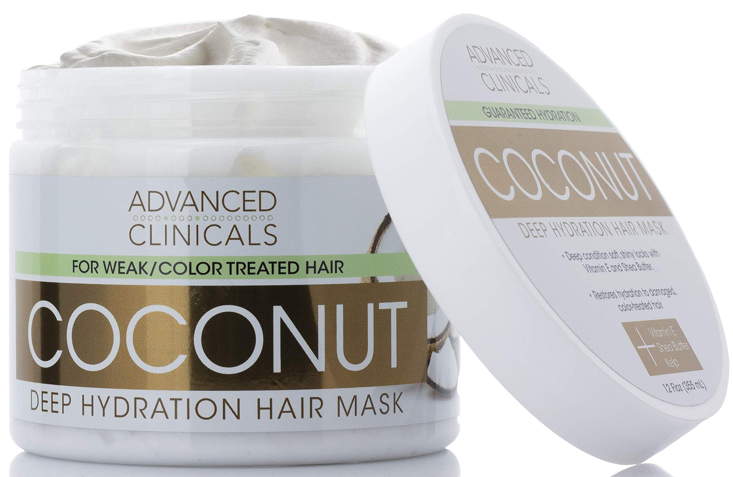 Advanced Clinicals Coconut Oil Hair Mask Treatment Deep Hydration Hair Repair Mask Conditioner To Strengthen Dry, Color-Treated, Weak Hair & Boost Hair Growth W/Shea Butter & Kelp, 12 Fl Oz