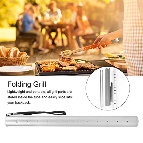 BBQ Grill Rack, Stainless Steel Folding Charcoal BBQ Rack Portable Simple Barbeque Grill Rack 12 inch for Outdoor Grill Camping Cooking Picnics