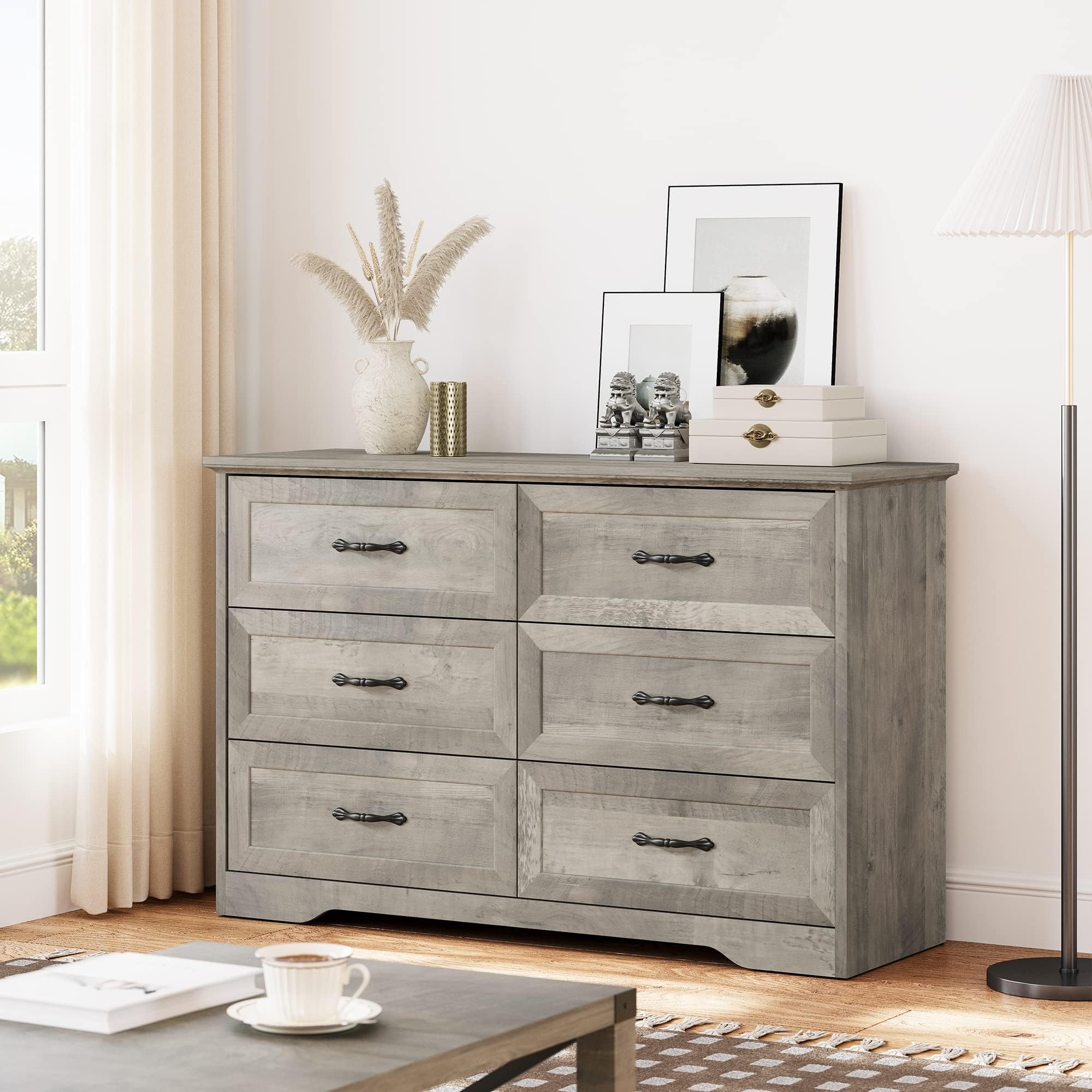 IDEALHOUSE Modern 6 Drawers Dresser, Chest of Drawers Closet Organizers and Storage Clothes, Modern Dressers for Closet Living Room, Kids Bedroom (6 Drawers Dresser, Grey)