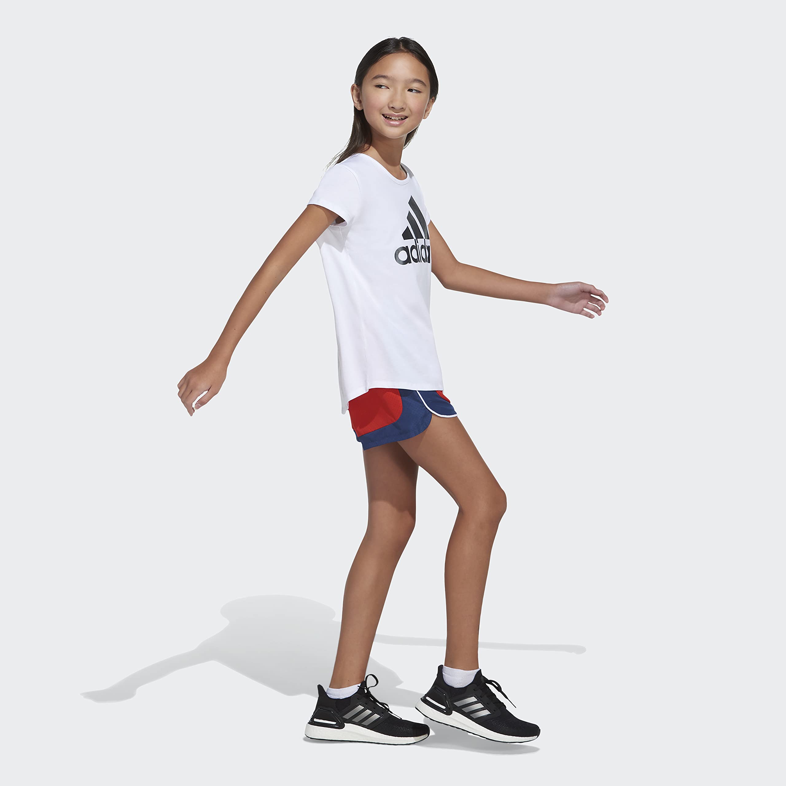 adidas Girls' Colorblock Woven Shorts, Vivid Red, 6