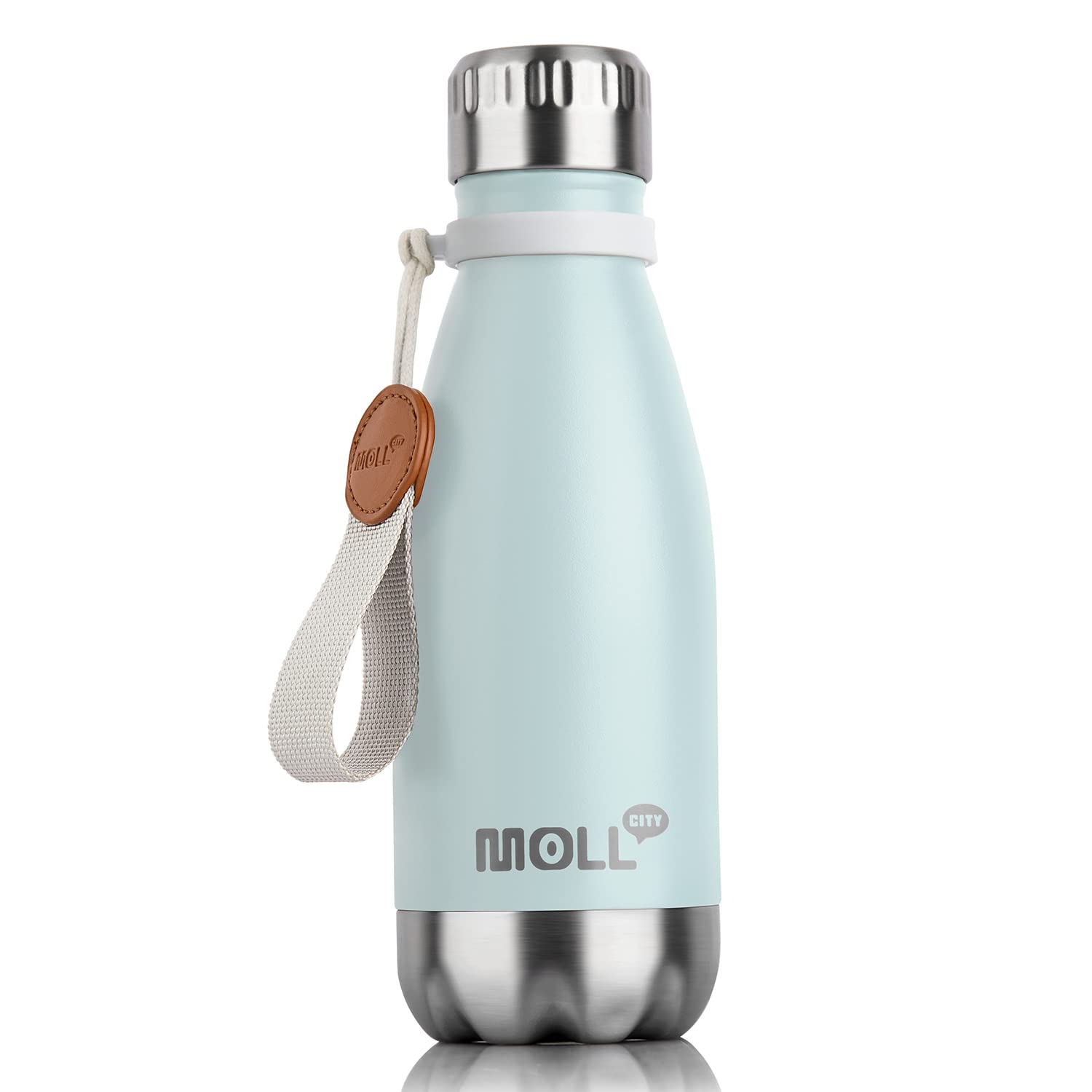 Mollcity 9 oz Water Bottle for Kids-Small Stainless Steel Water Bottle for School Vacuum Insulated Metal Leak Proof Cola Shape Water Bottle for Boys Girls(Baby Blue)