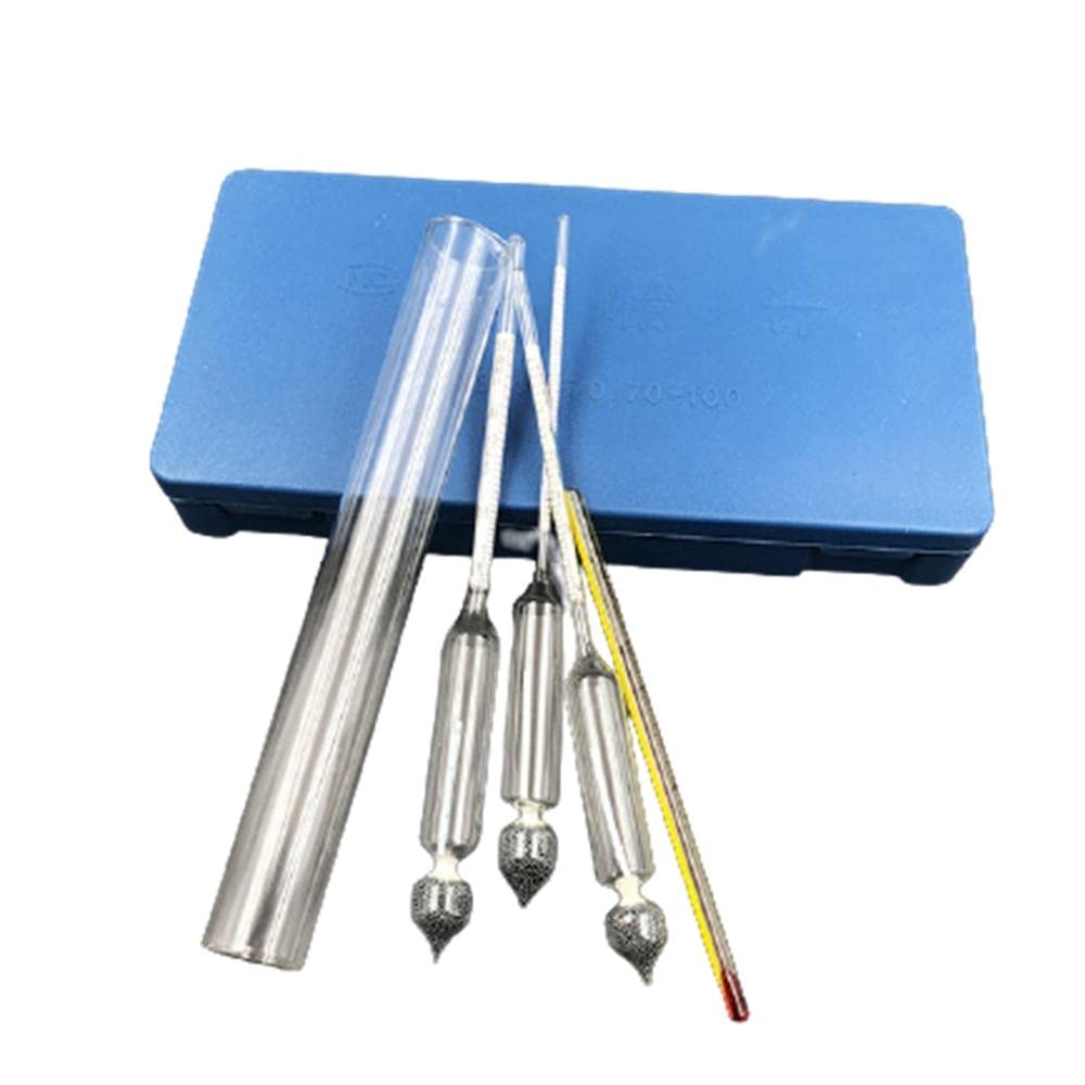 Alcoholmeter Accurate 5 Pieces Alcohol Hydrometer Kit 0-100% ABV, for Spirits Whiskey Moonshine Distilling Liquor Testing with Glass Test Jar Carry Plastic Storage Box⌠(Plastic Storage Box)