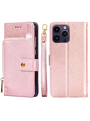 Arseaiy Case for Samsung Galaxy Note 10 Lite/A81/M60S Flip Phone Case PU Leather Zipper Pocket Wallet Case Cover with Card Holder Kickstand Shell Pink