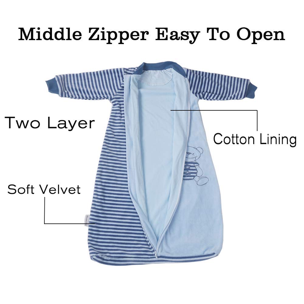 Toddler Sleeping Sack Long Sleeve 9-24M Cotton Velvet Tog 2.0 Warm12-18 Months Baby Wearable Blanket Soft Sleeping Bag with Arms 4 Seasons