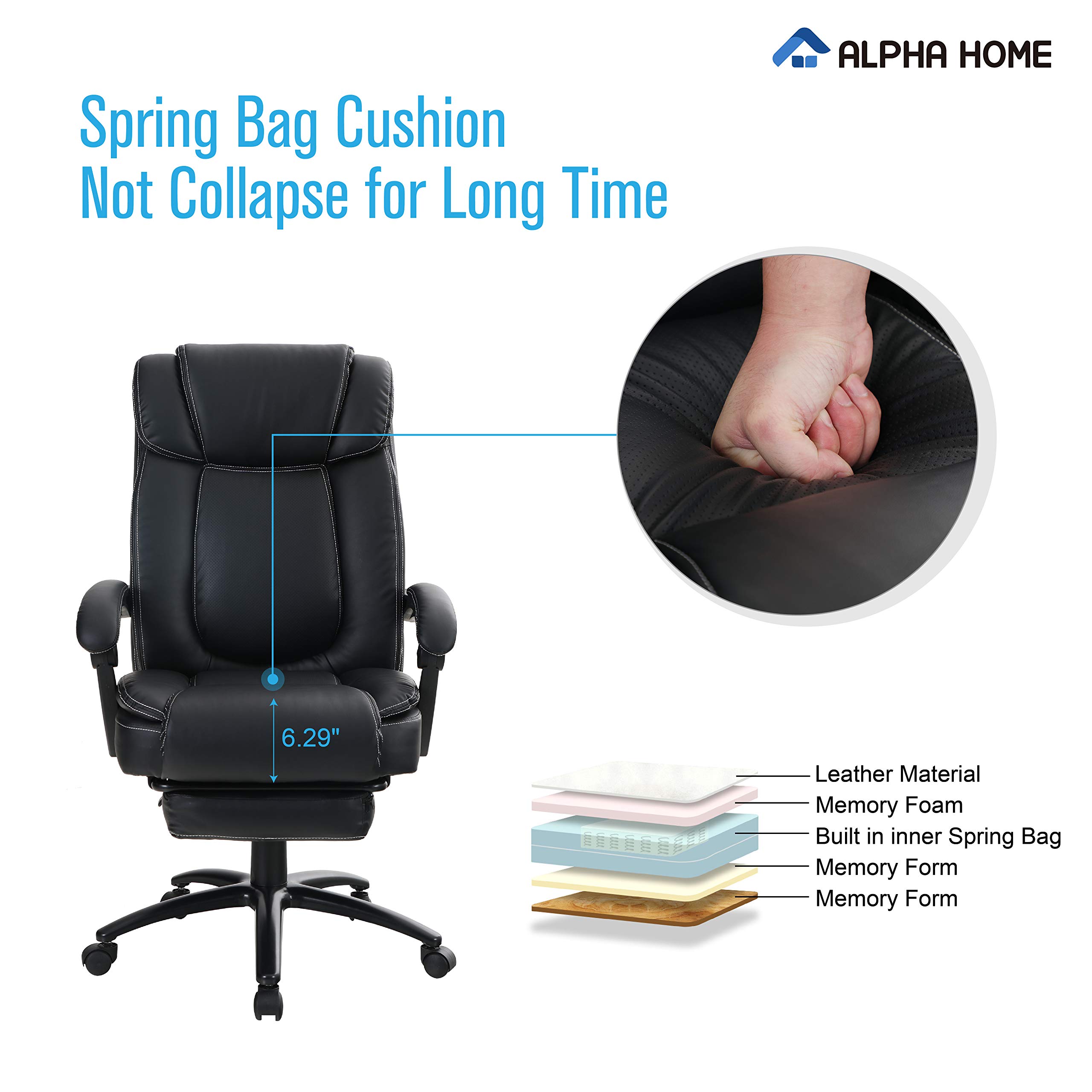 ALPHA HOME High Back Executive Chair Ergonomic Office Chair Managerial Computer Chair Flip Up Armrest Big Tall Adjustable Height PU Leather Task Chair Rolling Swivel Chair-Capacity 400LBS
