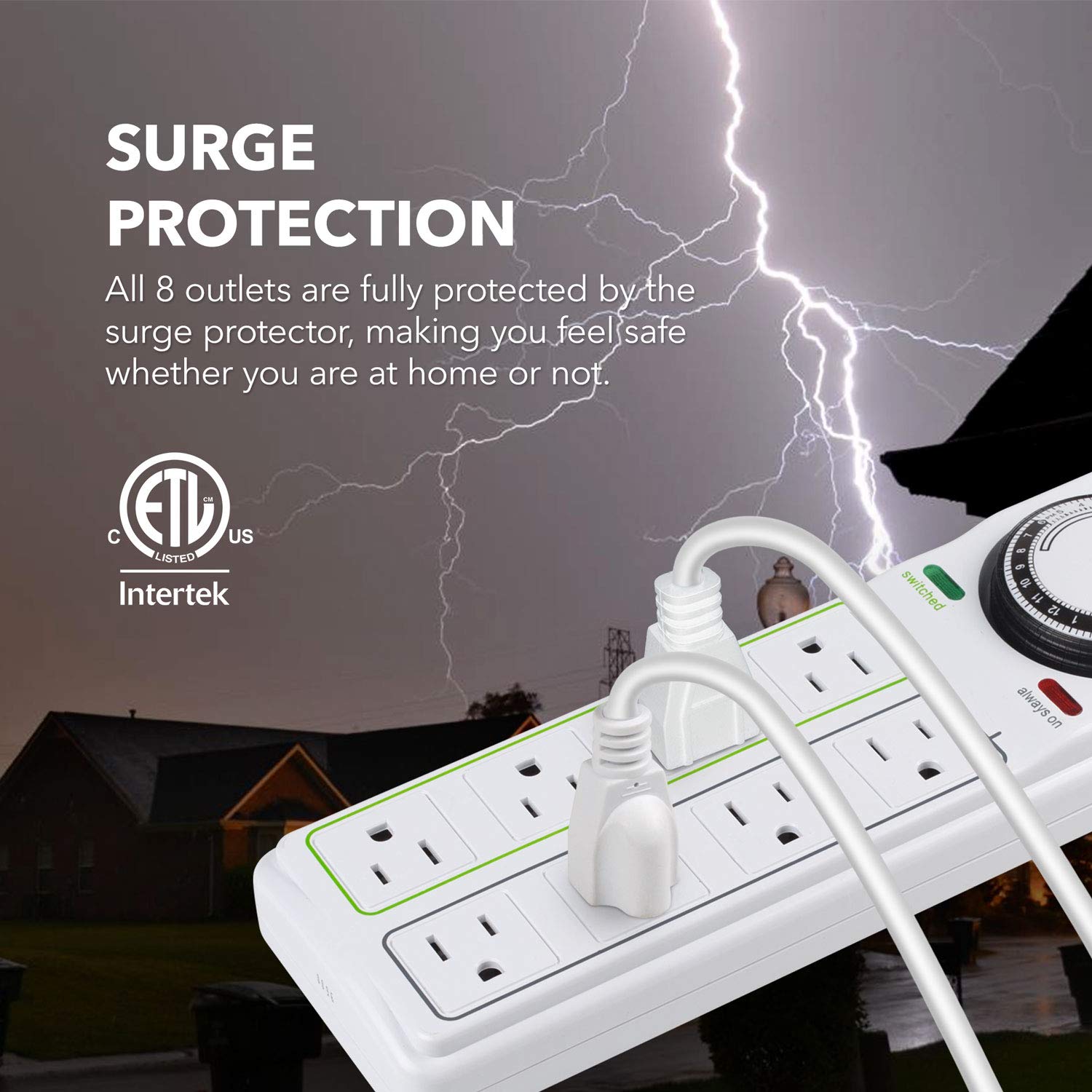 BN-LINK 8 Outlet Surge Protector with Mechanical Timer (4 Outlets Timed, 4 Outlets Always On) / BN-LINK Outdoor Power Stake with 6 Outlets, 6ft Long Cord Power Strip for Yard