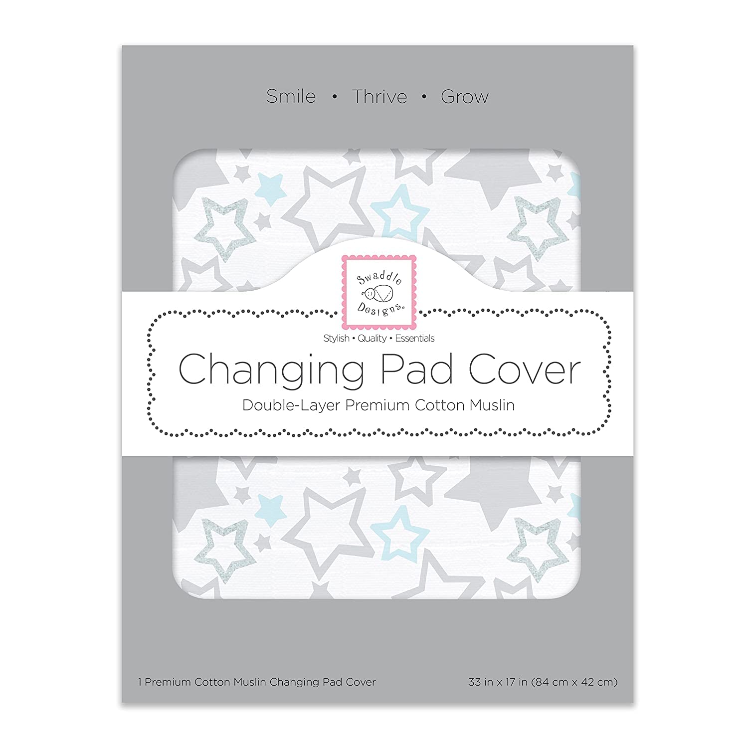 Softest Cotton Muslin Changing Pad Cover, Pastel Blue & Sterling Starshine