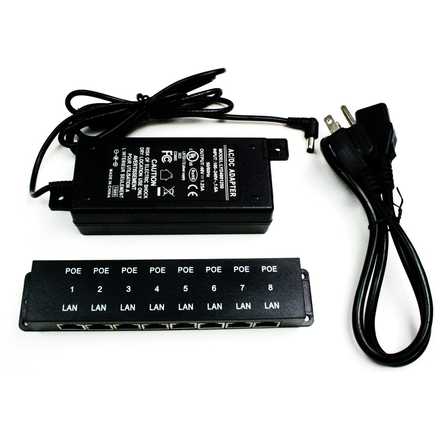 PoE Texas - 8 Port Passive Midspan Injector: Compatible with IEEE 802.3af Power Over Ethernet Devices including Phones Cameras Wifi Access Points and More - WS-POE-8-48v120w