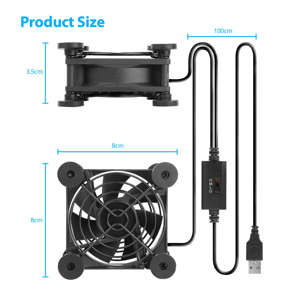 ANEXT Quiet Dual 80mm Computer Fan Case Fan, for Receiver DVR Playstation Xbox Computer Cabinet Cooling,USB-A,ANEXT Series