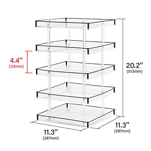 J JACKCUBE DESIGN Nail Polish Organizer, 5 Tier Acrylic 360 Rotating Display Rack Stand Makeup Cosmetics Storage Box Carousel Shelf with Black Iron Guard, Hold Up to 310 – MK302-5