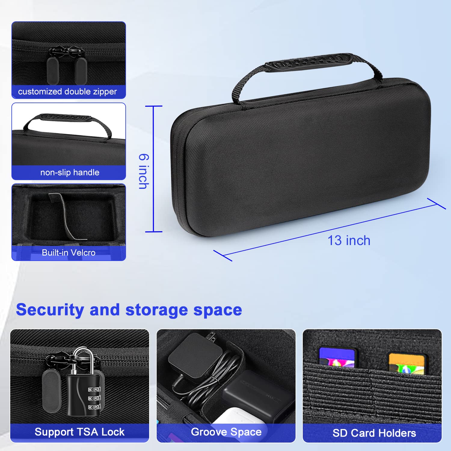 AIXOTO Carrying Case for Steam Deck, Shockproof Hard Shell Carry Case Built-in AC Adapter Charger Storage, with 5 SD Games Cartridges for Steam Deck Console & Accessories, Black