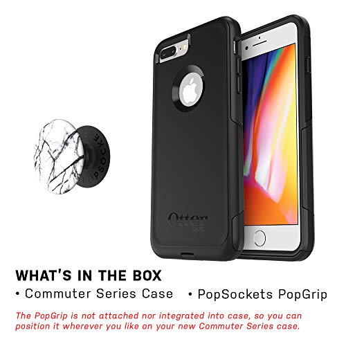 OtterBox COMMUTER SERIES Case for iPhone 8 PLUS & iPhone 7 PLUS (ONLY) β (BLACK) + PopSockets PopGrip β (DOVE WHITE MARBLE)