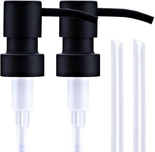 AUNRGO Black Soap Dispenser Pump Replacement - Matte 304 Stainless Steel Hand Soap and Lotion Dispenser Pumps Replacement for Regular Glass Mouth Bottles, Standard 28/400 Neck Size