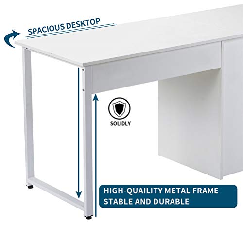 APERSUN Home Office 2-Person Desk - Large Double Computer Desk Workstation Storage & Cabinet, Writing Table Desk for Home Office - White
