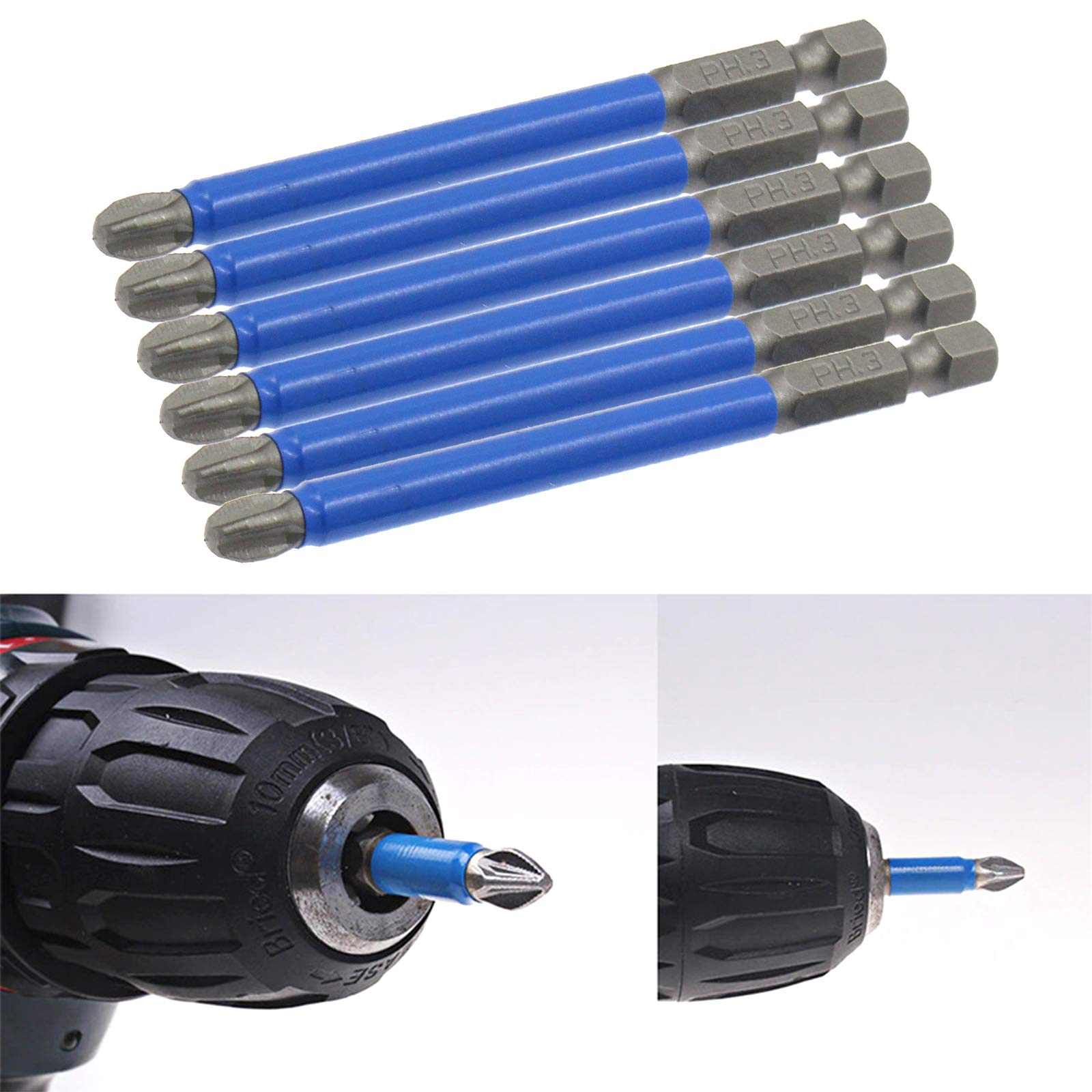 Biaungdo 10Pcs Magnetic PH3 Phillips Bits Set 3.5 inch Long Anti Slip #3 Bit (PH3 x 90MM)