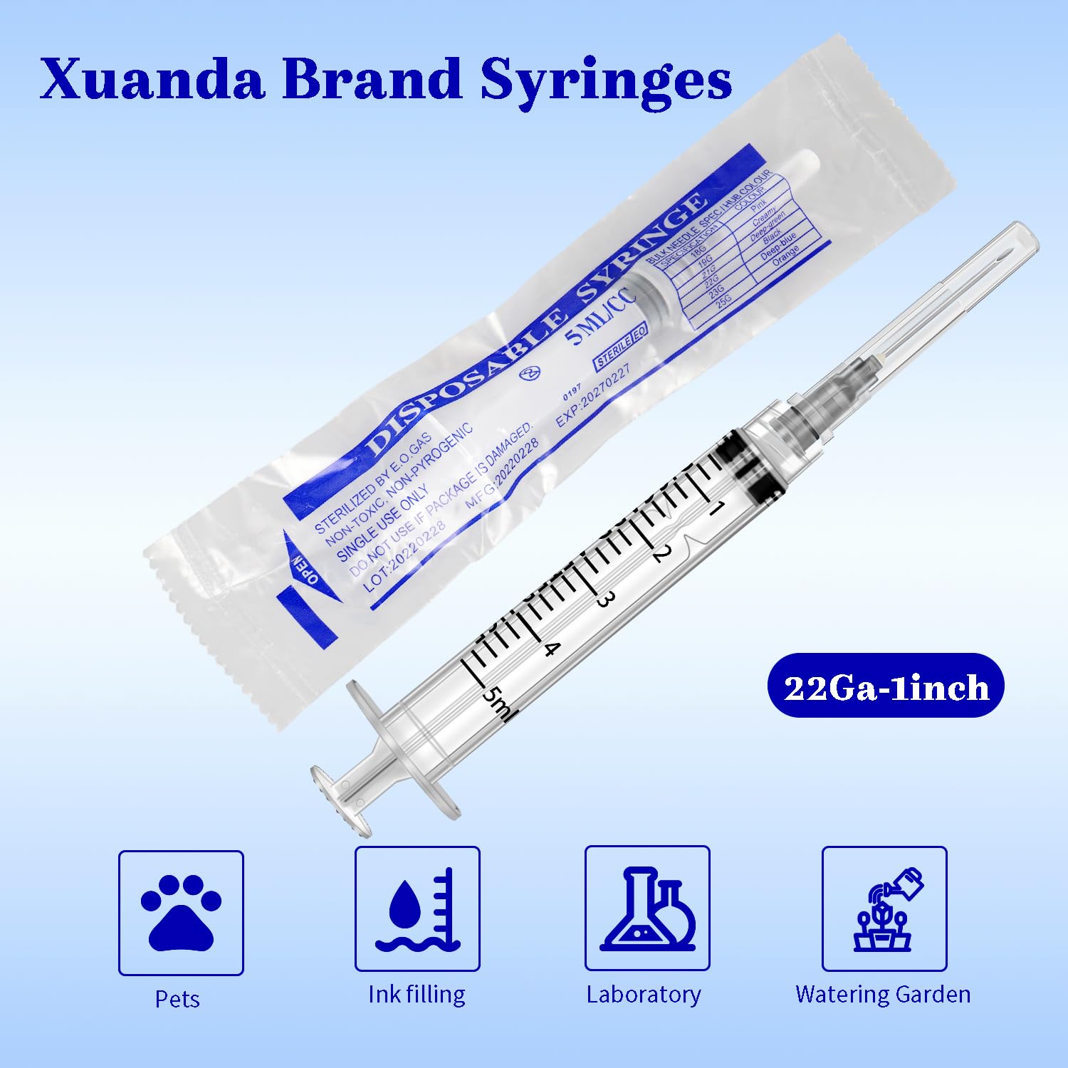 Xuanda 25Pack 5ml Syringe Individual Package Suitable for Industrial, Scientific, Measuring, Watering, Pet Feeding, Glue Applicator 
