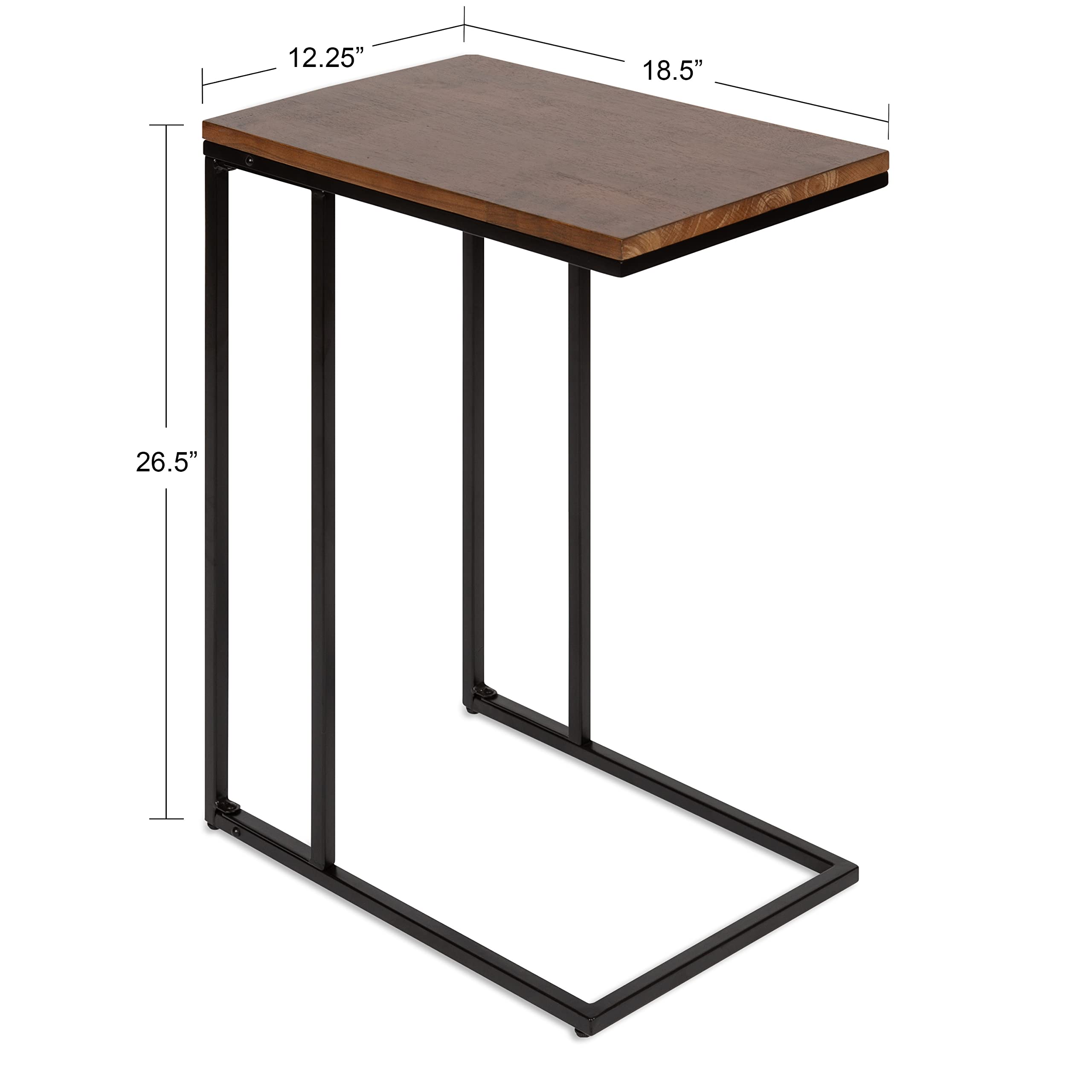 Kate and Laurel Lockridge Modern C-Shape End Decorative Minimalist Accent Table for Storage and Display, 19 x 12 x 27, Walnut Brown and Black