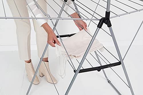 Brabantia HangOn Laundry Drying Rack with Garment Rail (82ft / Metallic Gray) Compact, Foldaway, Adjustable Indoor Stainless Steel Clothes Horse