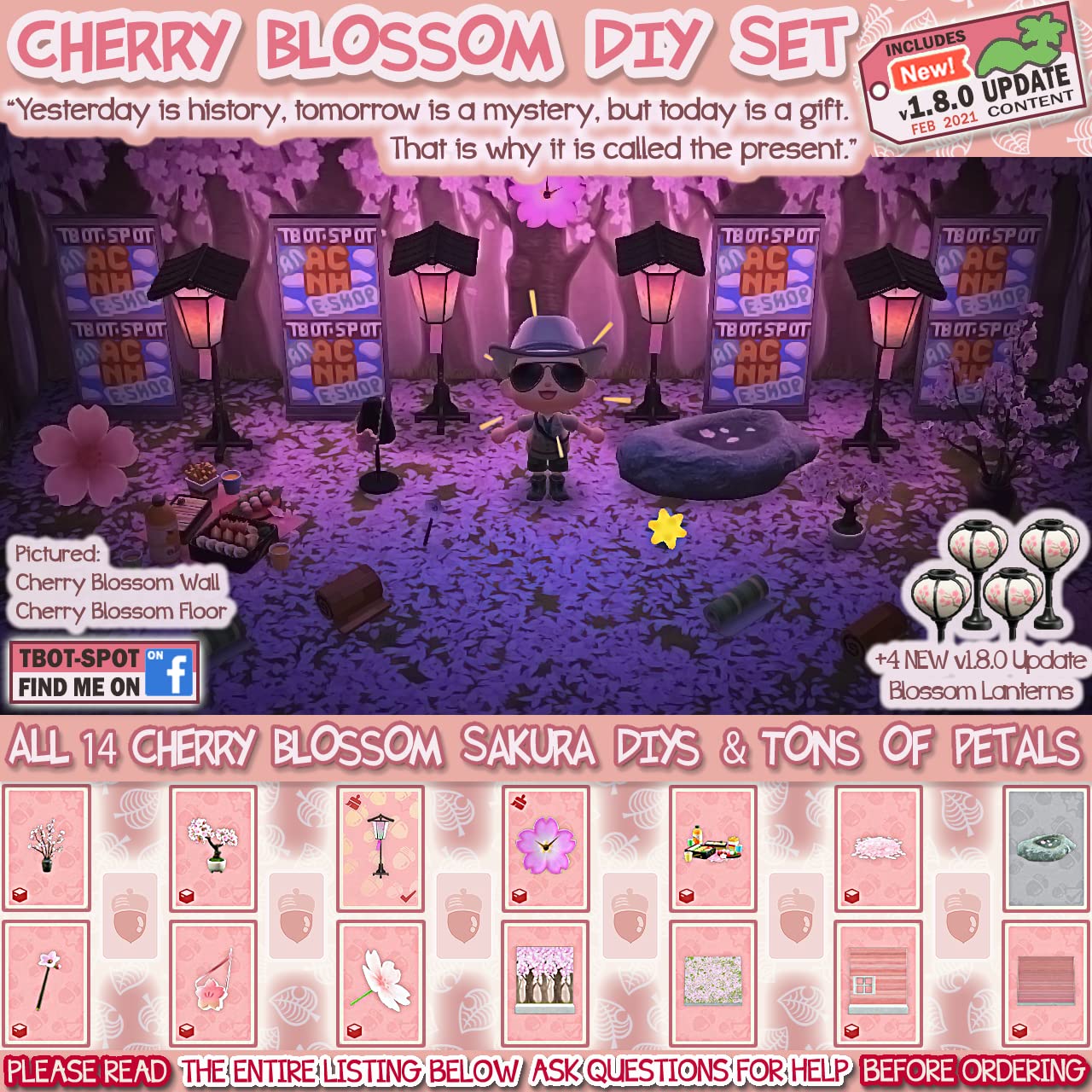 VVR ACNH: Cherry Blossom Sakura Series Full Set | 14 DIY Recipes | Blossoms | Petals | Blossom-Viewing Lanterns | Crafting Materials
