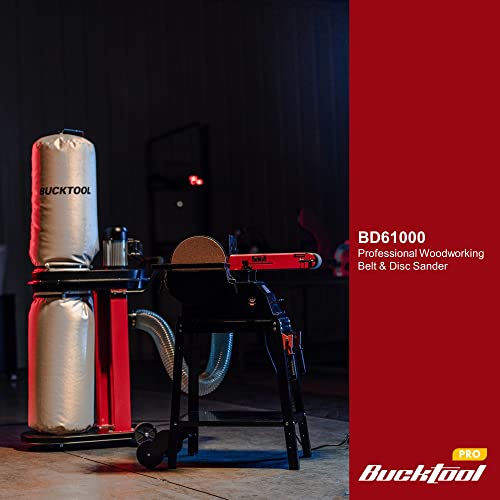 BUCKTOOL Powerful 1-1/2 HP Bench Belt Sander for Wood Working 6 in. x 48 in. Belt and 10 in. Disc Sander with Movable Stand BD61000