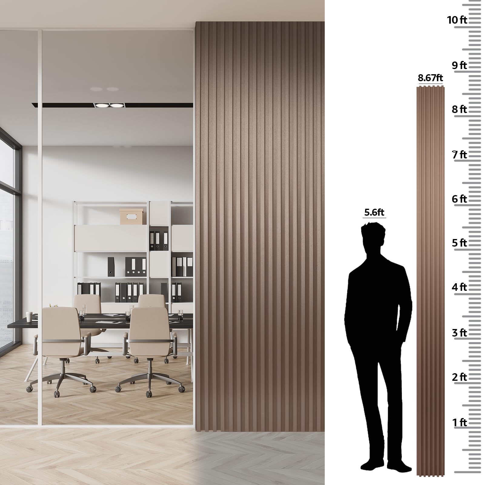 Art3dwallpanels Slat Wall Paneling, 104'' x 6.7'' Glossy Metal Finish WPC Soundproof 3D Wall Panels for Interior Wall Decor, 8 Pack Fluted Textured Panel Wall Slats, Metallic Silver Dark Gray