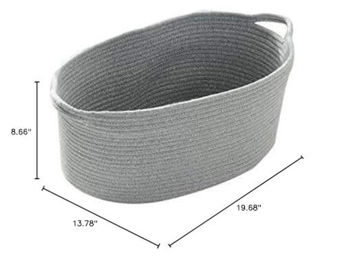 Extra Large Grey Woven Cotton Rope Basket Bin for Blankets Towels Baby Toys Nursery Hamper Organizer, Collapsible Storage Laundry Baskets