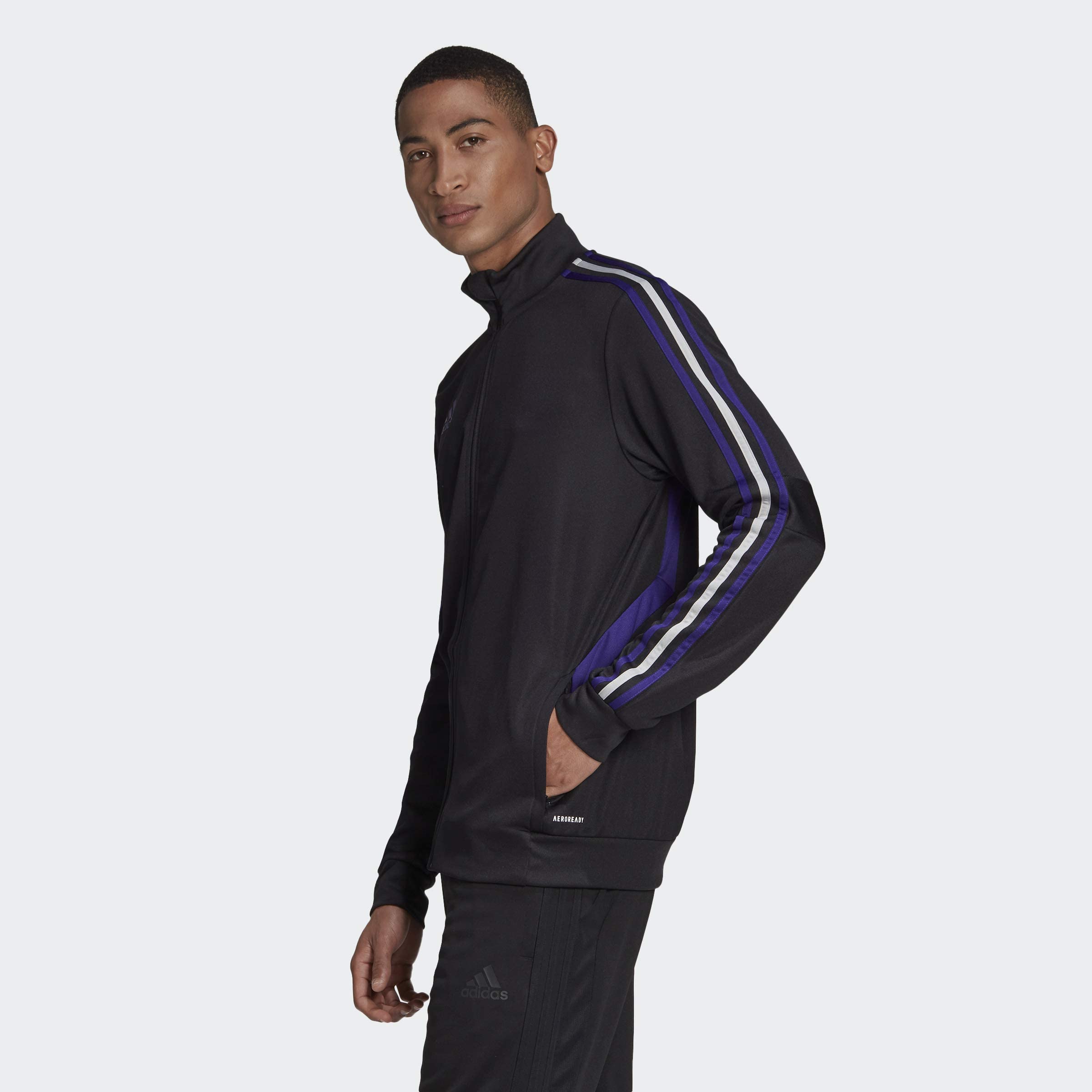 adidas Male Soccer Tiro Track Jacket , Black/Purple/Matte Silver , 2XL