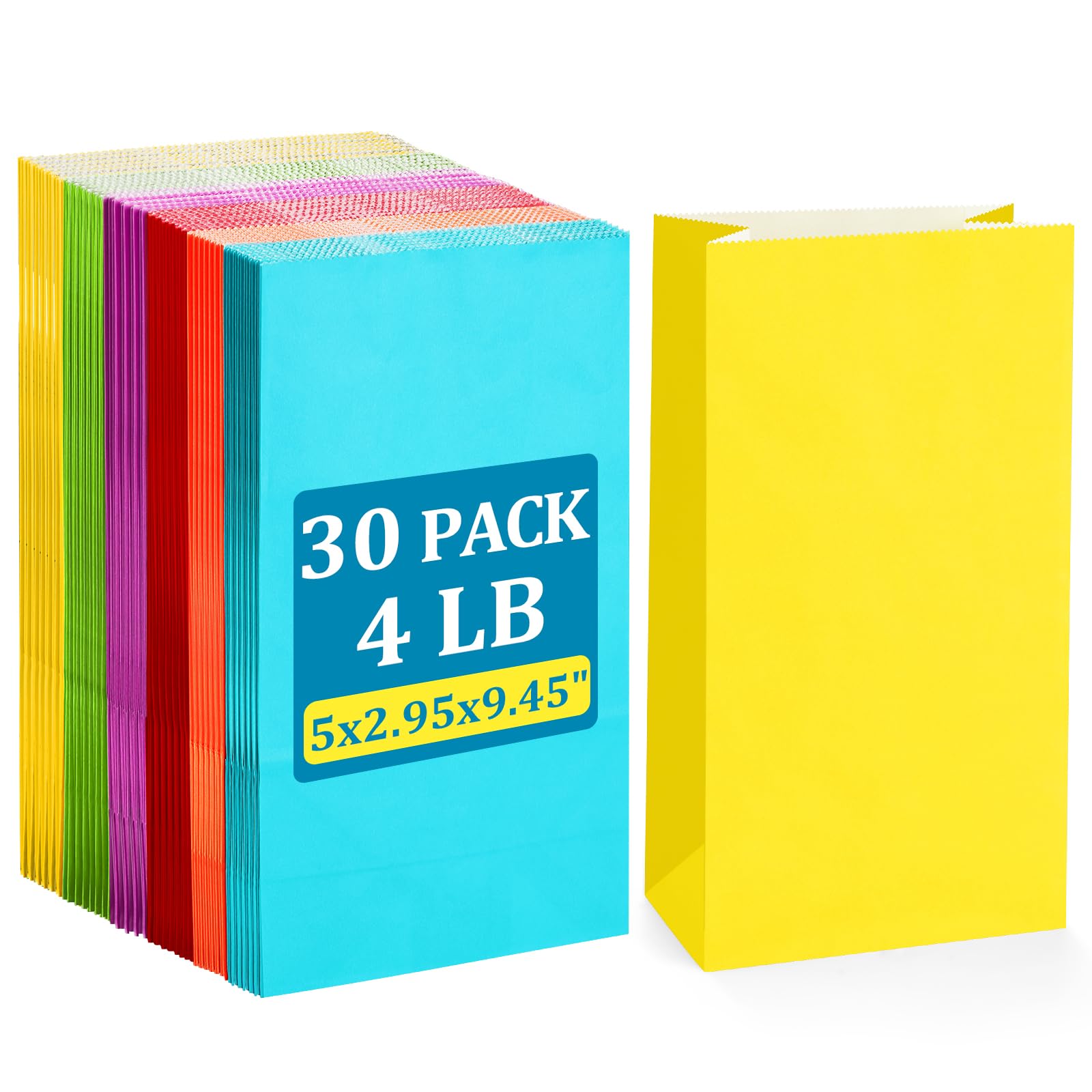 BagDream 30Pcs Paper Party Favor Gift Bags 5x2.95x9.45 Inches Assorted Rainbow Colors Treat Bags for Party, Wedding, Baby Shower, Birthday, Small Gift Bags Snack Bags #4